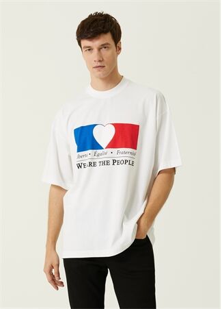 VETEMENTS Erkek Beyaz Slogan Baskılı Oversized T-shirt S EU