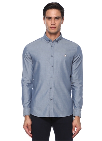 Beymen Club Erkek Slim Fit Mavi Polo Yaka Süet Garnili Gömlek S