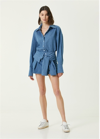 Cekette Kadın Mavi Beli Bağcıklı Mini Denim Etek S EU Cekette Kadın Mavi Beli Bağcıklı Mini Denim Etek S EU