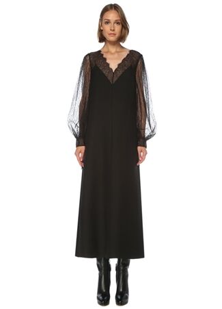 Valentino Kadın Siyah Dantel Detaylı Mini Yün Elbise 40 IT