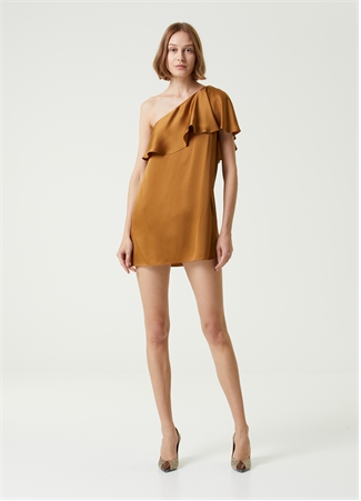 Kadın Kamel Tek Omuzlu Mini Elbise Kahverengi 36 IT