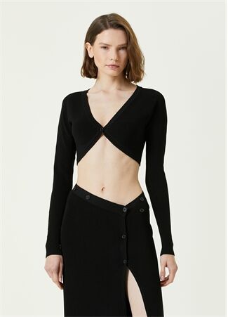 Aya Muse Kadın Siyah Cropped Hırka M EU