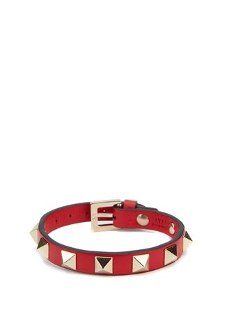 Valentino Garavani Kadın Kırmızı Troklu Deri Bileklik EU