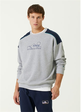 Fifty Pieces Erkek Gri Lacivert Logolu Oversize Sweatshirt S EU
