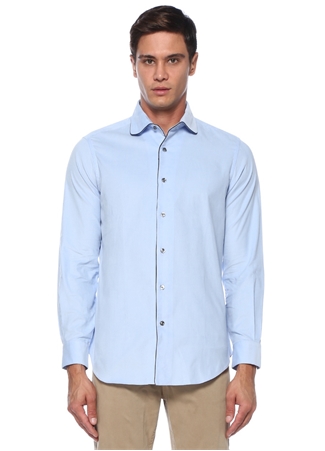Pal Zileri Erkek Mavi Modern Yaka Biye Detaylı Gömlek 38 IT