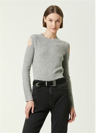 Allsaints Kadın Elion Gri Omzu Açık Kazak XS EU