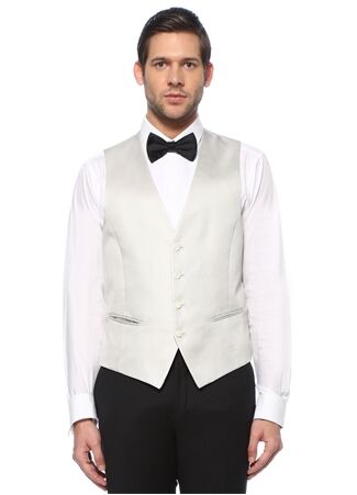 Cerimonia Erkek Gri V Yaka İpek Yelek 54 IT