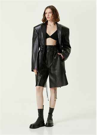 The Mannei Kadın Siyah Beli Büzgülü Deri Bermuda 36 FR