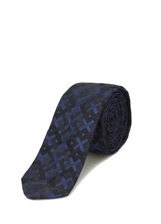 Pal Zileri Erkek Lacivert Geometrik Desenli İpek Kravat Mavi EU