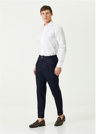 Kiton Erkek Lacivert Pilili Yün Pantolon 32 US Kiton Erkek Lacivert Pilili Yün Pantolon 32 US