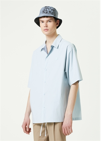 Kenzo Erkek Mavi Logo Patchli Kısa Kollu Gömlek S EU