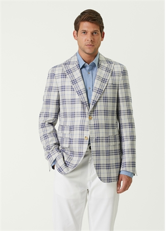Pal Zileri Erkek Mavi Kırlangıç Yaka Ekose Desenli Yün Ceket 52 IT Pal Zileri Erkek Mavi Kırlangıç Yaka Ekose Desenli Yün Ceket 52 IT