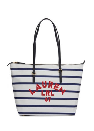 Lauren Ralph Kadın Keaton Lacivert Çizgili Omuz Çantası EU