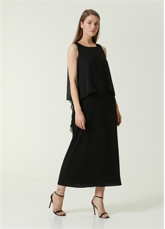 Beymen Club Kadın Siyah Bisiklet Yaka Pelerinli Krep Midi Elbise 36 EU