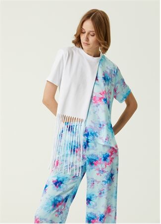 Msgm Kadın Mavi Beyaz Asimetrik Püsküllü T-shirt XS EU Msgm Kadın Mavi Beyaz Asimetrik Püsküllü T-shirt XS EU