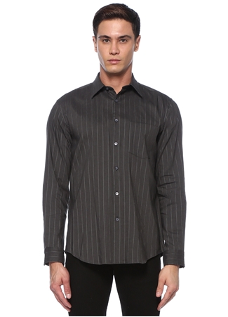 Theory Erkek Antrasit Çizgili İngiliz Yaka Keten Gömlek Gri S EU