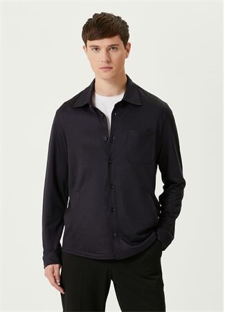 Maurizio Baldassari Erkek Lacivert Yün Dış Gömlek 50 It