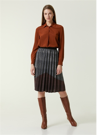 Beymen Club Kadın Colorblock Simli Pilili Midi Triko Etek Gri XS Beymen Club Kadın Colorblock Simli Pilili Midi Triko Etek Gri XS