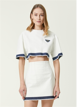 Prada Kadın Beyaz Garnili Crop Denim Bluz 42 IT Prada Kadın Beyaz Garnili Crop Denim Bluz 42 IT