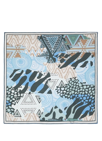 Beymen Kadın Mavi Karışık Desenli 90x90 Twill İpek Eşarp EU Beymen Kadın Mavi Karışık Desenli 90x90 Twill İpek Eşarp EU