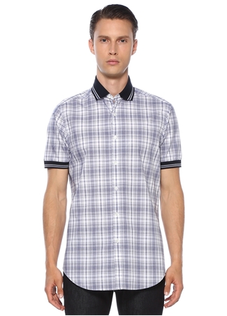 Pal Zileri Erkek Mavi Polo Yaka Kareli Kısa Kollu Gömlek 39 IT