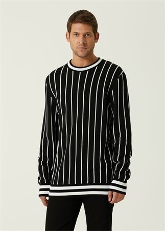 Balmain Erkek Siyah Beyaz Çizgi Desenli Kazak S EU