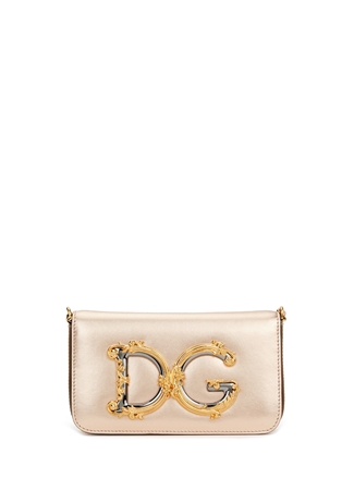 Dolce&Gabbana Kadın Gold Logolu Deri Omuz Çantası Altın Rengi EU