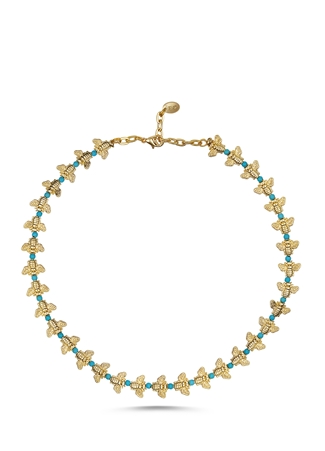 Berrin Özkan Kadın Bee Love Turkuazlı Altın Rengi Kaplama Kolye Mavi Eu