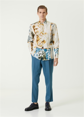 Etro Erkek Mavi Normal Bel Dar Paça Yün Pantolon 50 IT Etro Erkek Mavi Normal Bel Dar Paça Yün Pantolon 50 IT