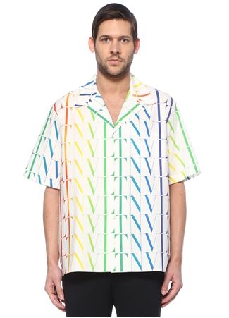 Valentino Erkek Beyaz Apaç Yaka Logo Baskılı Gömlek 46 IT