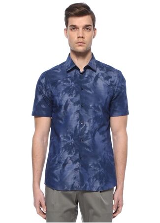 Palzileri Lab Erkek Mavi Polo Yaka Palmiye Desenli Gömlek 44 IT