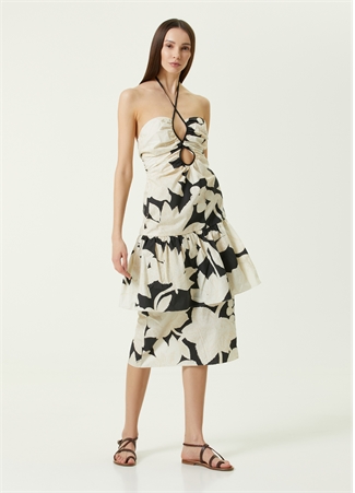 Johanna Ortiz Kadın Siyah Ekru Çiçekli Midi Kokteyl Elbise 6 US Johanna Ortiz Kadın Siyah Ekru Çiçekli Midi Kokteyl Elbise 6 US