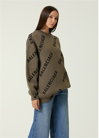 Balenciaga Kadın Kahverengi Bisiklet Yaka Logolu Kazak Siyah XS EU