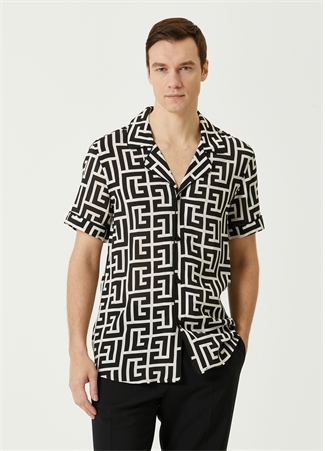 Balmain Erkek Siyah Beyaz Logo Desenli Gömlek 40 IT Balmain Erkek Siyah Beyaz Logo Desenli Gömlek 40 IT