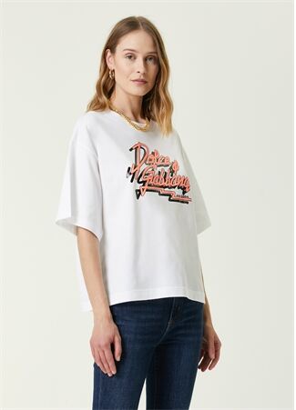 Dolce&Gabbana Kadın Beyaz Bisiklet Yaka Logolu T-shirt XXS EU