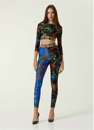 Versace Jeans Couture Kadın Mavi Siyah Logo Bantlı Desenli Tayt 40 IT Versace Jeans Couture Kadın Mavi Siyah Logo Bantlı Desenli Tayt 40 IT
