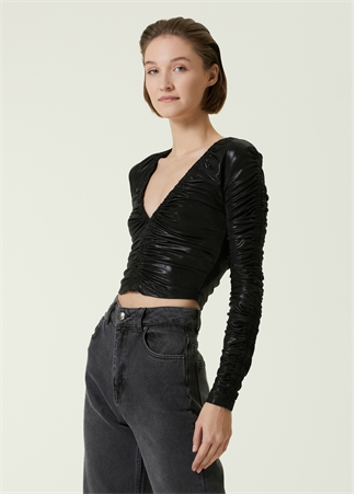 Rotate Birger Christensen Kadın Siyah Drapeli Cropped Bluz 36 IT Rotate Birger Christensen Kadın Siyah Drapeli Cropped Bluz 36 IT