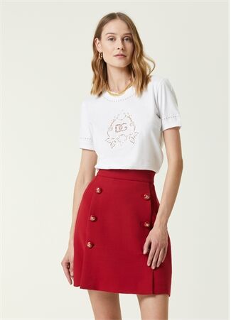 Dolce&Gabbana Kadın Beyaz Logo Nakış Detaylı T-shirt 42 IT