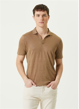 Lardini Erkek Kahverengi Polo Yaka Kısa Kollu Keten Triko 48 IT Lardini Erkek Kahverengi Polo Yaka Kısa Kollu Keten Triko 48 IT