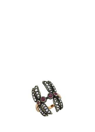 Aida Bergsen Kadın Libellule Elmas ve Yakut Altın Rengi Gümüş Yüzük EU