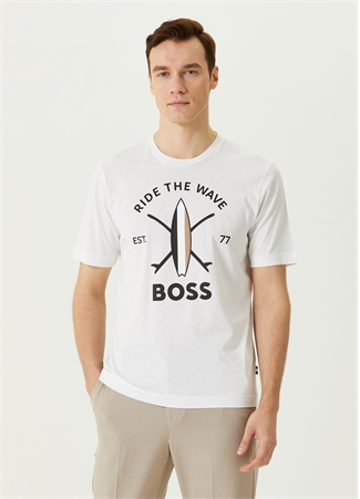 Boss Erkek Relaxed Fit Beyaz Logo Baskılı T-shirt S EU Boss Erkek Relaxed Fit Beyaz Logo Baskılı T-shirt S EU