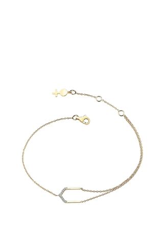 Her Story Kadın Taşlı Uç Detaylı Altın Rengi Bileklik EU
