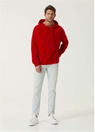 Mons Bons Kırmızı Kapüşonlu Oversize Kadife Sweatshirt S EU Mons Bons Kırmızı Kapüşonlu Oversize Kadife Sweatshirt S EU