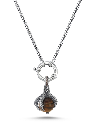 AIDA Erkek Tiger Eye Kristal Taşlı Pençe Gümüş Rengi Kolye EU AIDA Erkek Tiger Eye Kristal Taşlı Pençe Gümüş Rengi Kolye EU