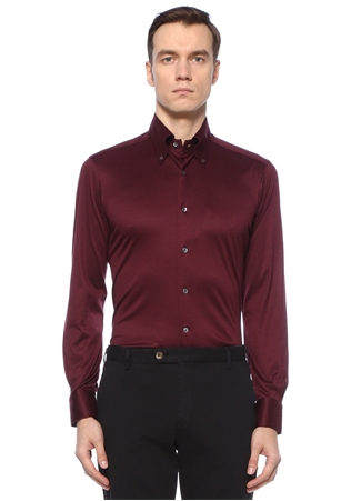 Fray Erkek Bordo Düğmeli Yaka Gömlek 39 IT