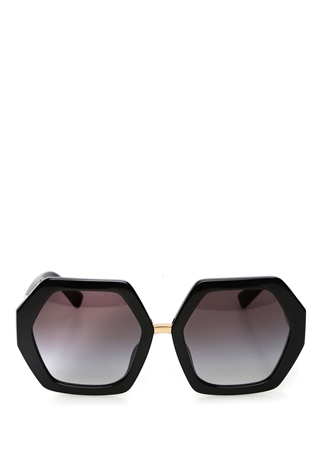 Valentino Kadın Siyah Geometrik Formlu Güneş Gözlüğü Altın Rengi 57 EU