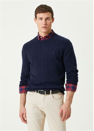 Polo Ralph Lauren Erkek Lacivert Saç Örgü Dokulu Yün Kazak S EU