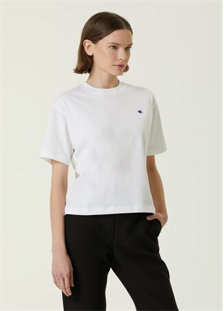 Champion Kadın Beyaz Logo Nakışlı Bisiklet Yaka T-shirt XS EU