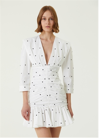 Philosophy di Lorenzo Serafini Kadın Beyaz V Yaka Puantiyeli Mini Kokteyl Elbise 38 IT