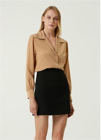 Kadın Bej Açık Yaka İpek Gömlek 36 IT